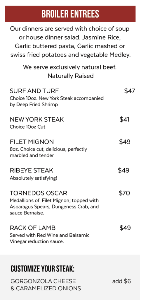 Menu - Hilltop House Restaurant and Lounge